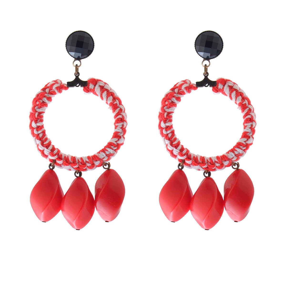 Red Earrings , Statement Earrings, Textile and Bead Hoop Earrings ...