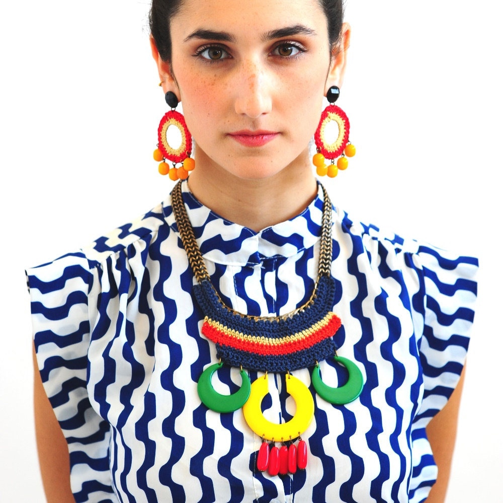 Oversize Statement Necklace Colorful Big Boho Necklace Bold Fan ...
