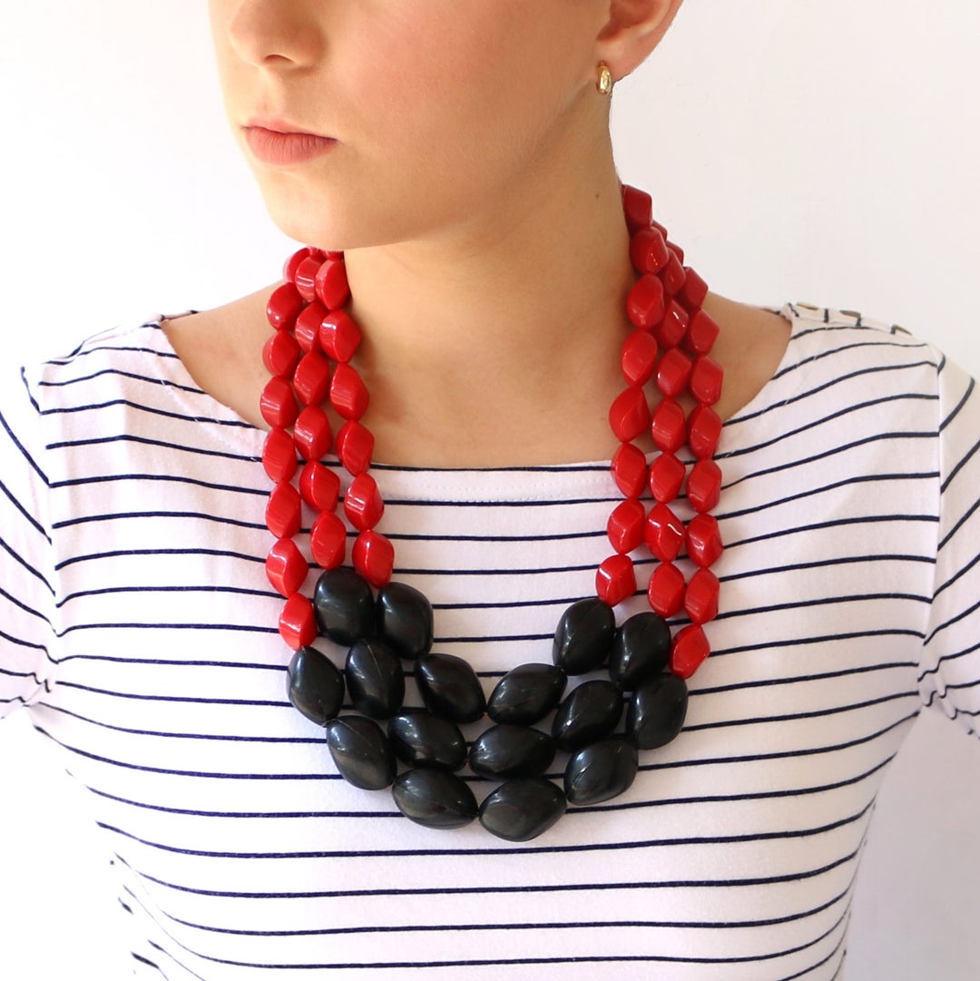 Red Multi Strand Necklace, Bold Statement Necklace, Handmade Beaded ...