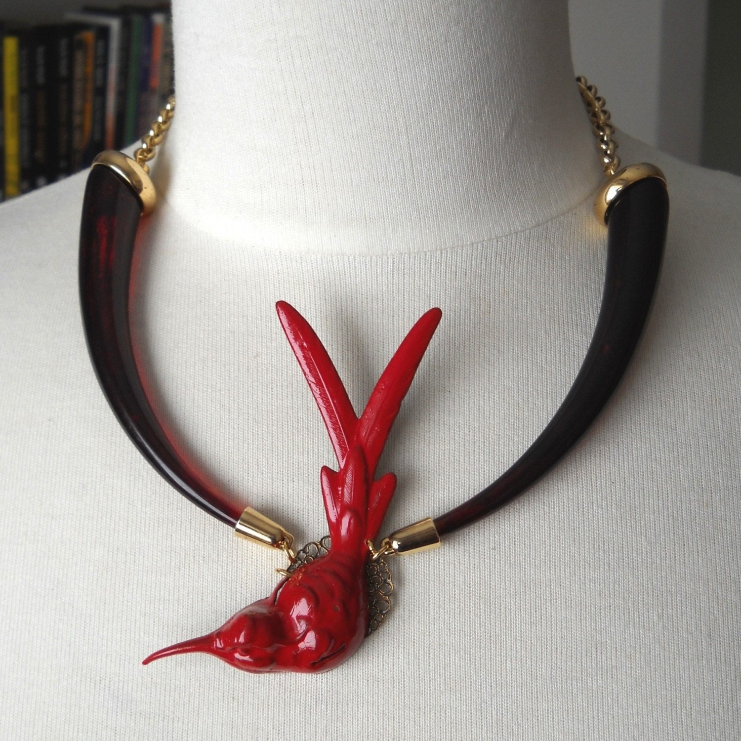 Red Bird Necklace Statement Necklace Red Bird Necklace - Etsy