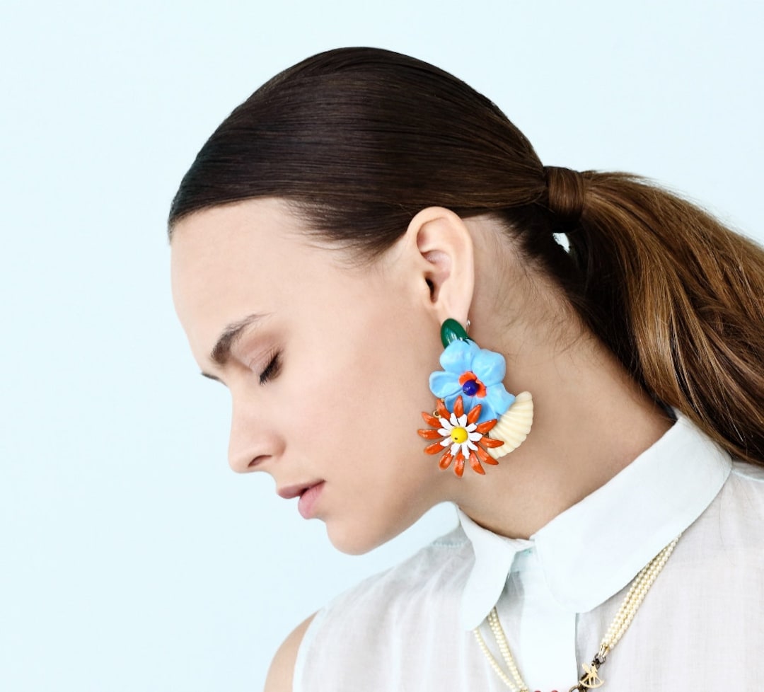 Flower Earrings Colorful, Huge Earrings Oversize, Statement Earrings ...