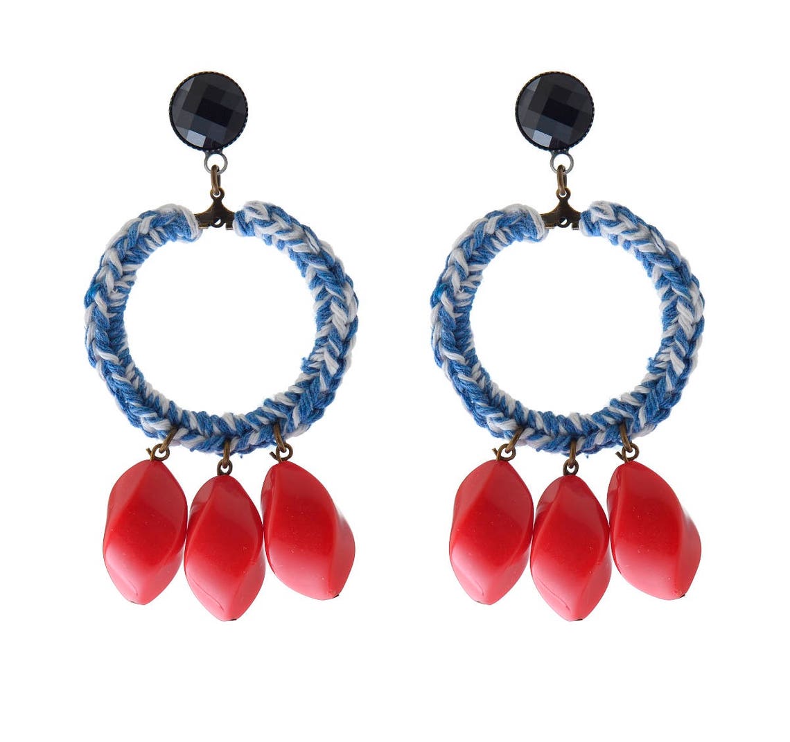 Red Earrings Statement Earrings Textile and Bead Hoop - Etsy