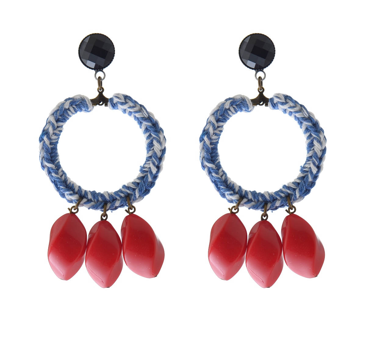 Red Earrings , Statement Earrings, Textile and Bead Hoop Earrings ...