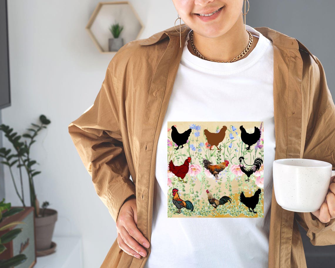 Floral Chicken SVG Bundle, Farmhouse Hen Rooster PNG (digital Download ...