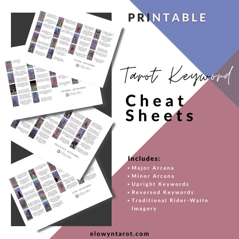 Tarot Card Keyword Cheat Sheet | Printer-friendly | Beginner Tarot Tool ...