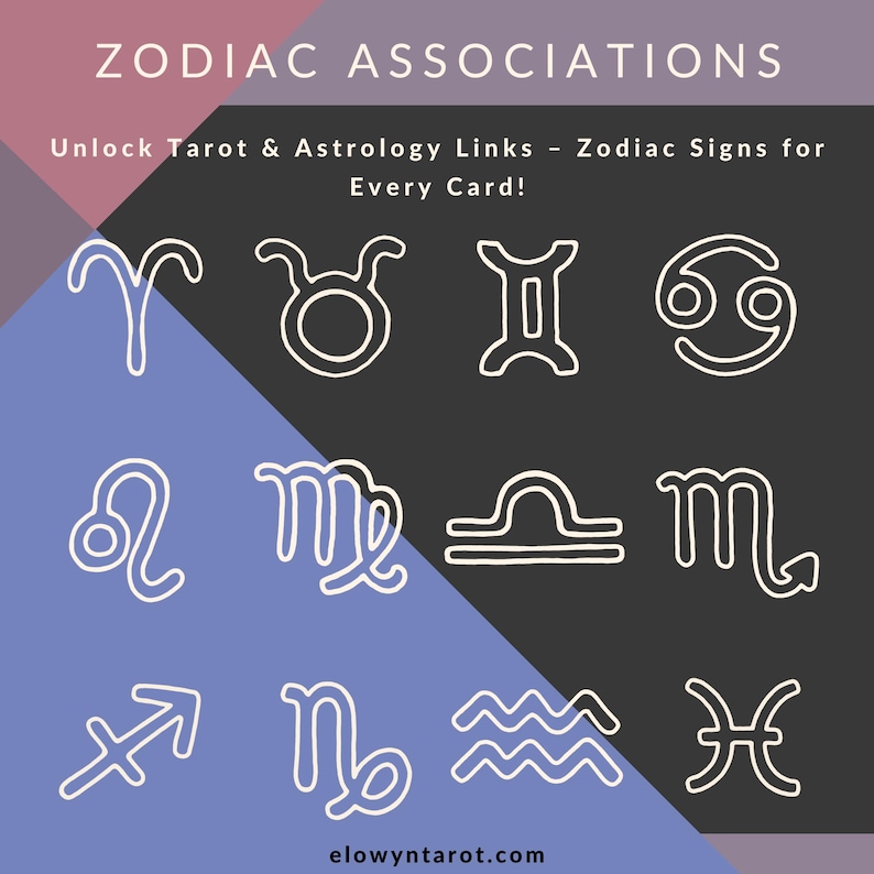 Tarot Reference Sheets With Symbols, Zodiac Signs, Planets, and ...