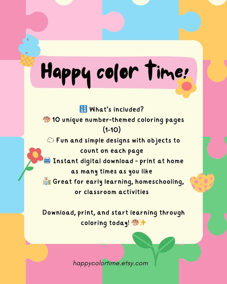 Number Coloring Pages 1-10 - Fun Printable Pages for Kids - Etsy