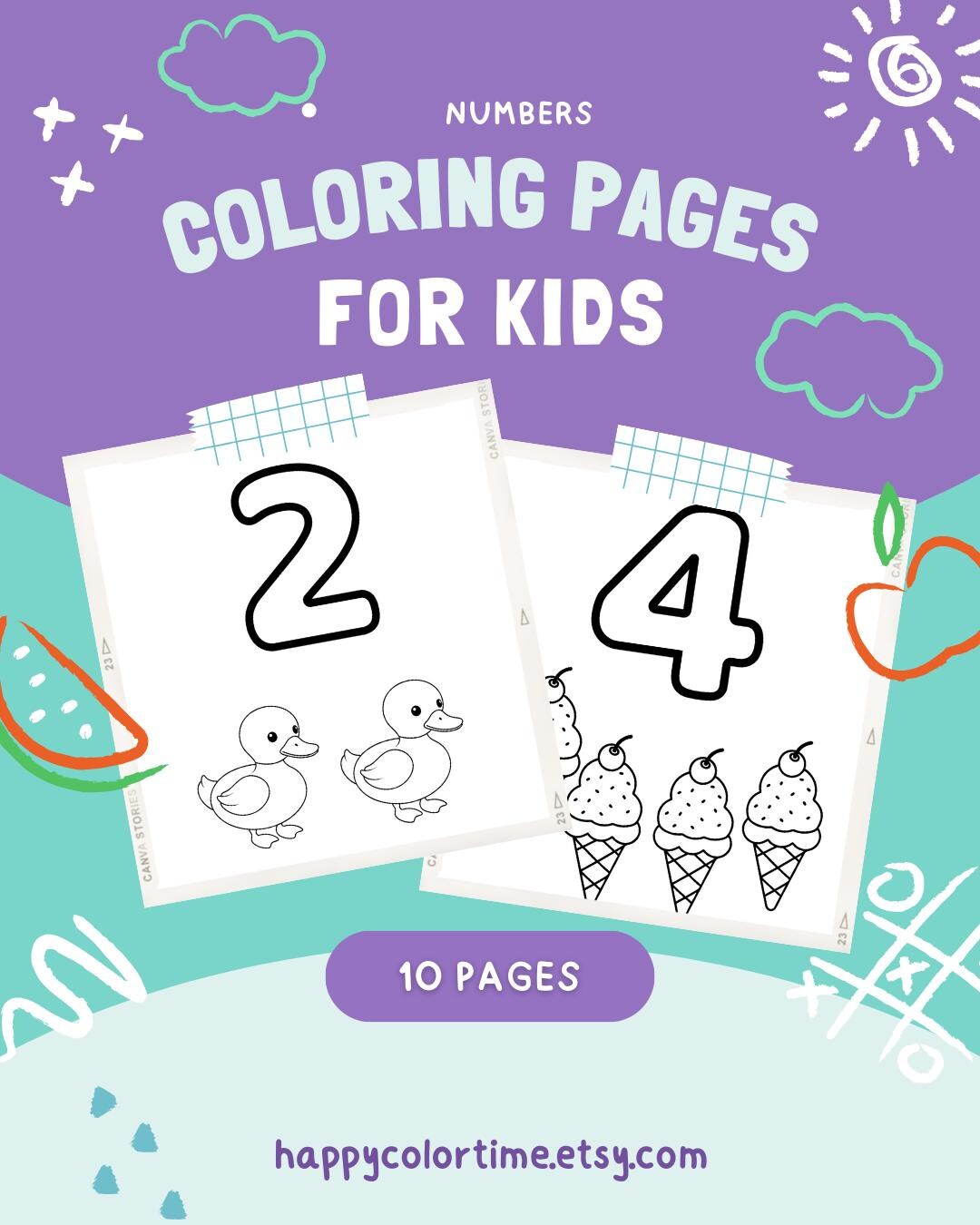 Number Coloring Pages 1-10 - Fun Printable Pages for Kids - Etsy