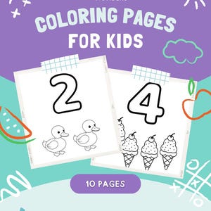 Number Coloring Pages 1-10 - Fun Printable Pages for Kids - Etsy