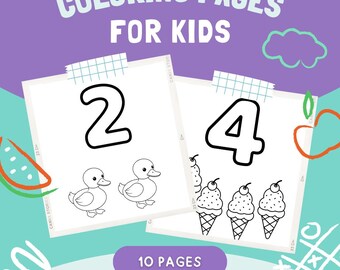 Number Coloring Pages 1-10 - Fun Printable Pages for Kids - Etsy