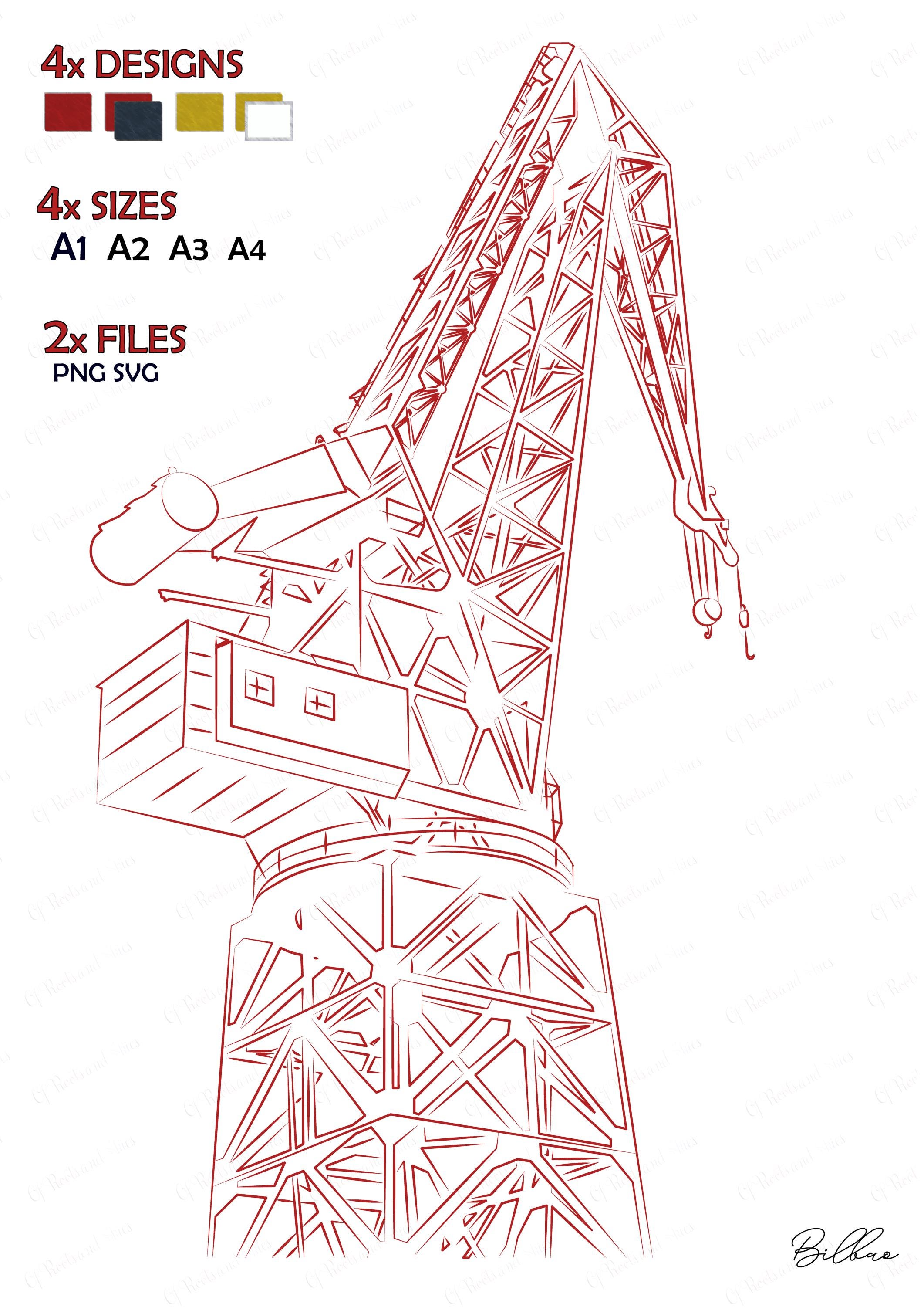 Industrial Landmark Lineart PNG SVG, Bilbao Crane Lineart, Bilbao Crane ...