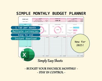 Simple Monthly Budget Planner - Etsy