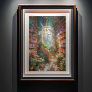 Whimsical Library Wall Art, Cosy Floral Book Nook Poster, Digital ...