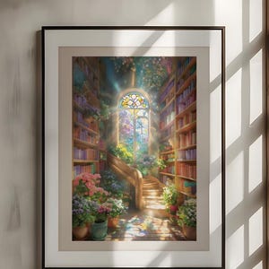 Whimsical Library Wall Art, Cosy Floral Book Nook Poster, Digital ...