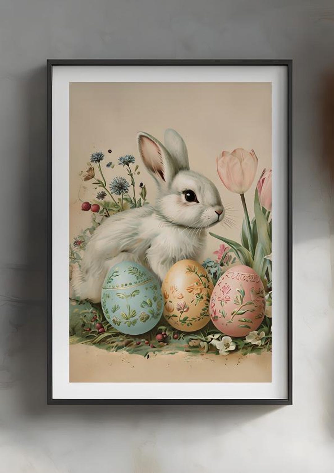 Vintage Easter Bunny Art, Floral Rabbit Print, Shabby Chic Spring Art ...