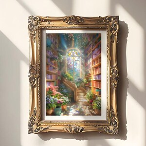 Whimsical Library Wall Art, Cosy Floral Book Nook Poster, Digital ...