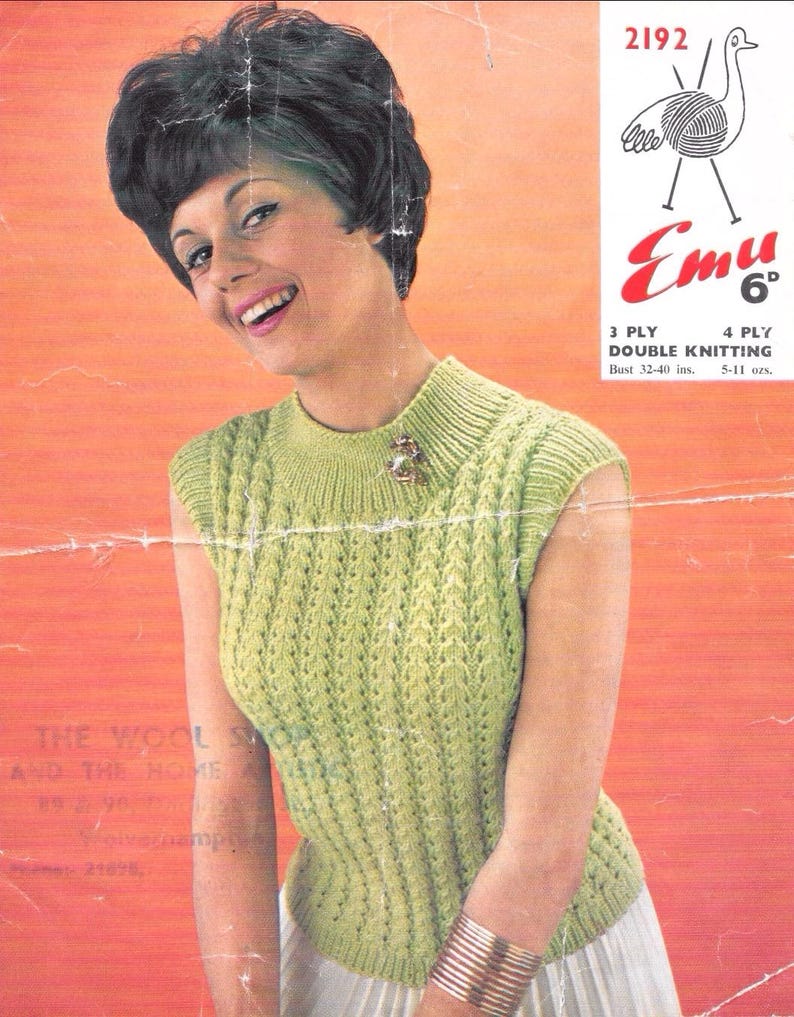 Vintage Knitting Pattern PDF Instant Download Emu 2192 for Sleeveless ...