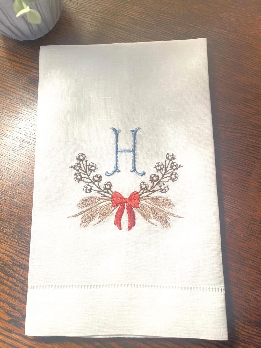 Personalized, Embroidered Chic Cotton Boll and Wheat Swag Tea Towel - Etsy