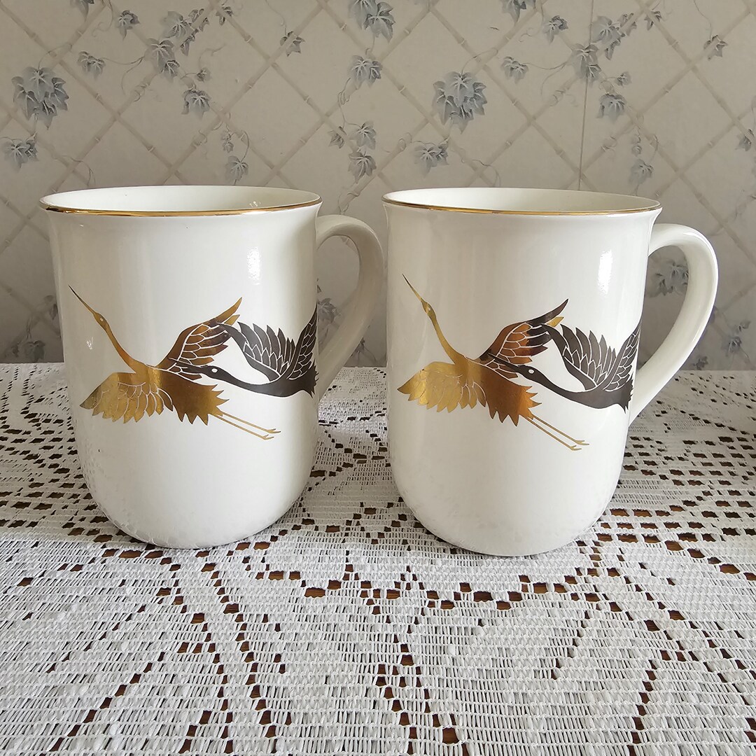 VTG Reflections Otagiri Japan Porcelain Crane Coffe Tea Mugs 2 - Etsy