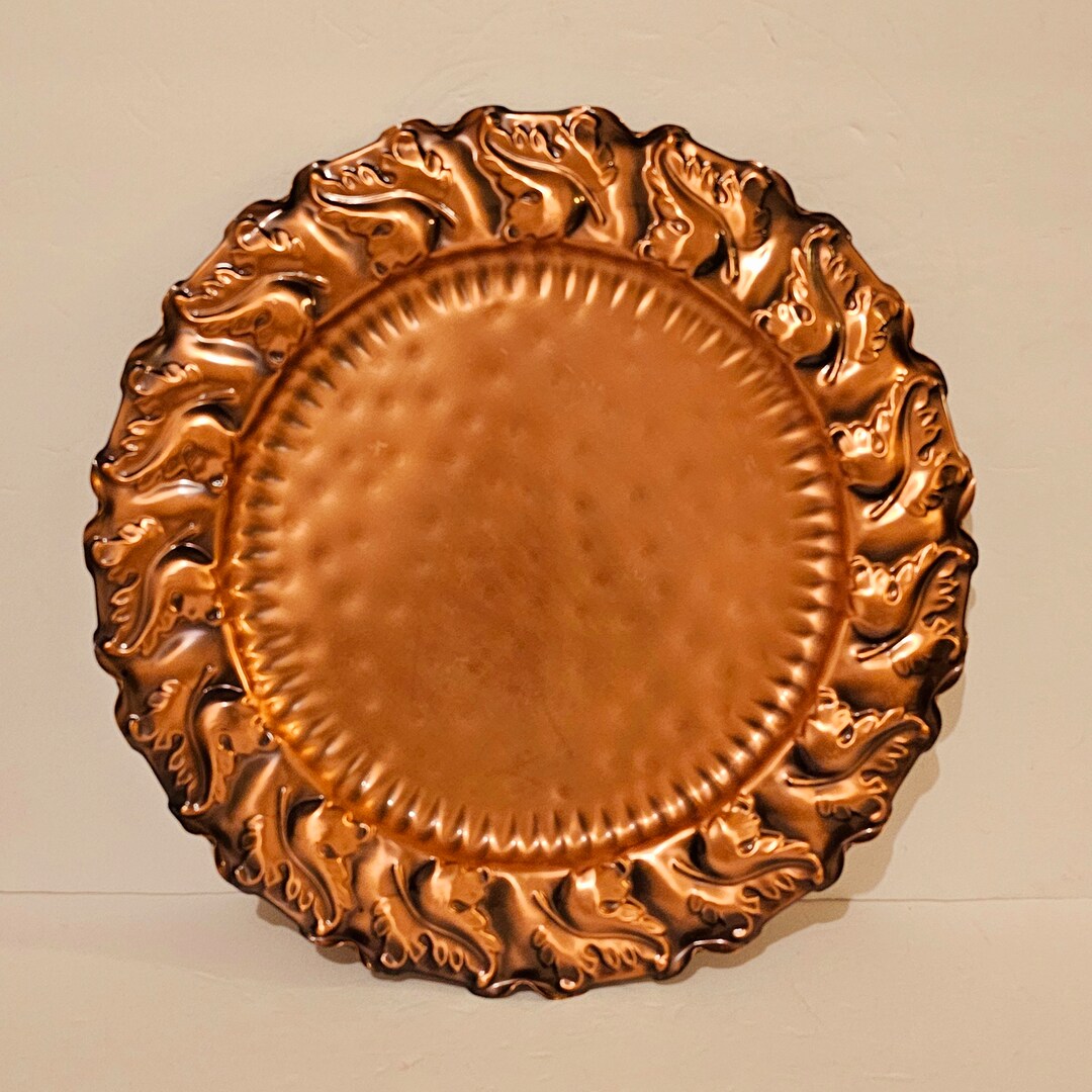 Vintage GREGORIAN COPPER Platter Wall Hanging 15 Inch Ruffled Edge Hand ...