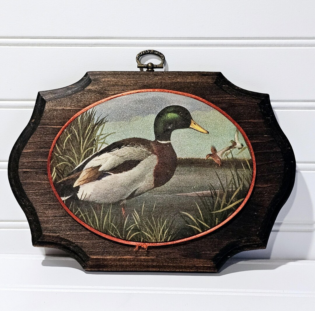 Beaded Glass Mallard Duck Wall Plaque 1971 Wood Cottagecore Grannycore ...