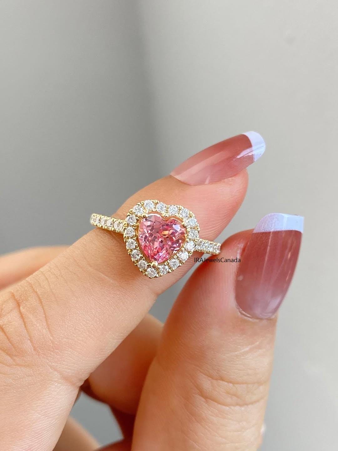 5 CT Heart Lab Diamond Engagement Ring: Fancy Vivid Pink Halo, Rose ...