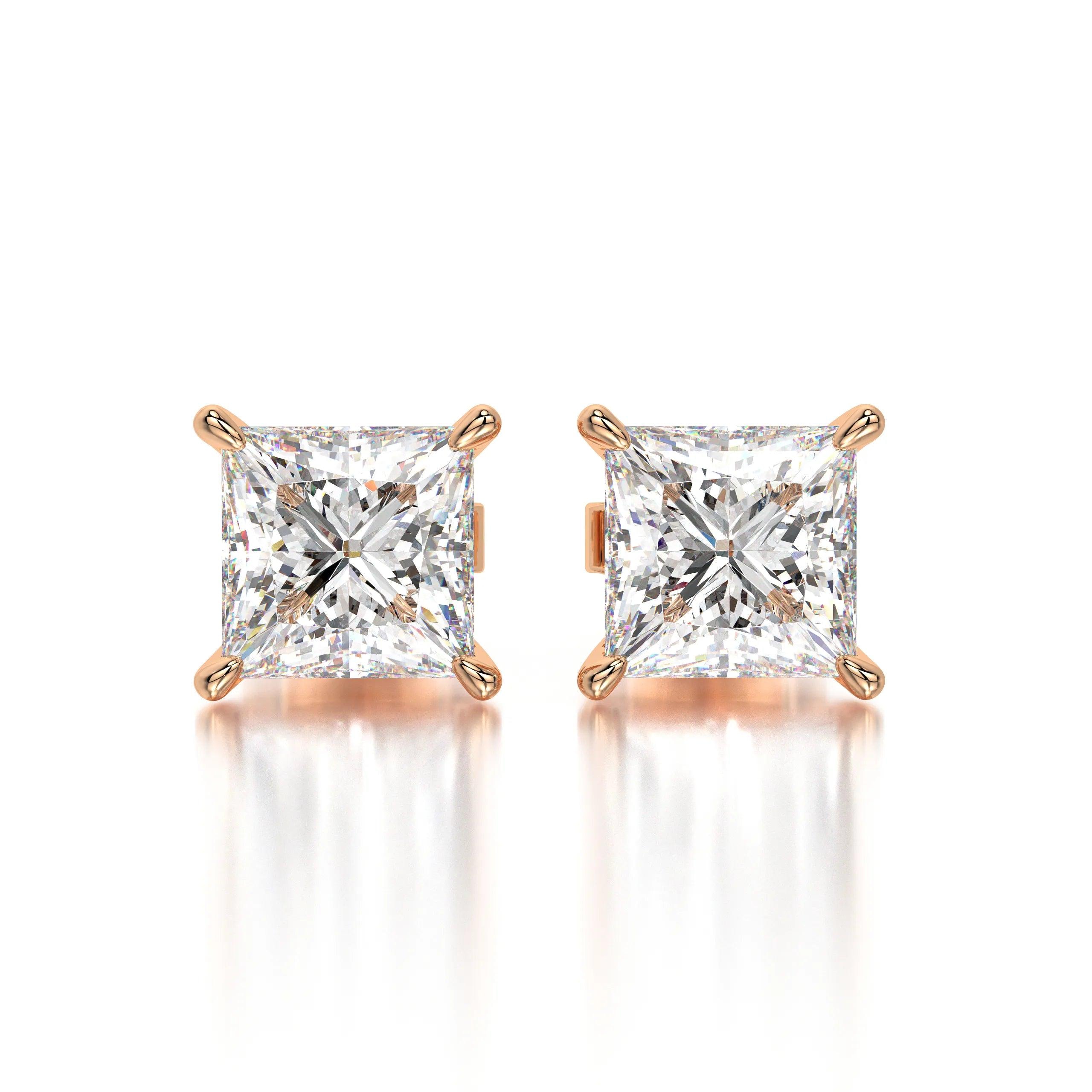 Princess Cut Lab Grown Diamond Stud Earrings: 14k Gold - Etsy