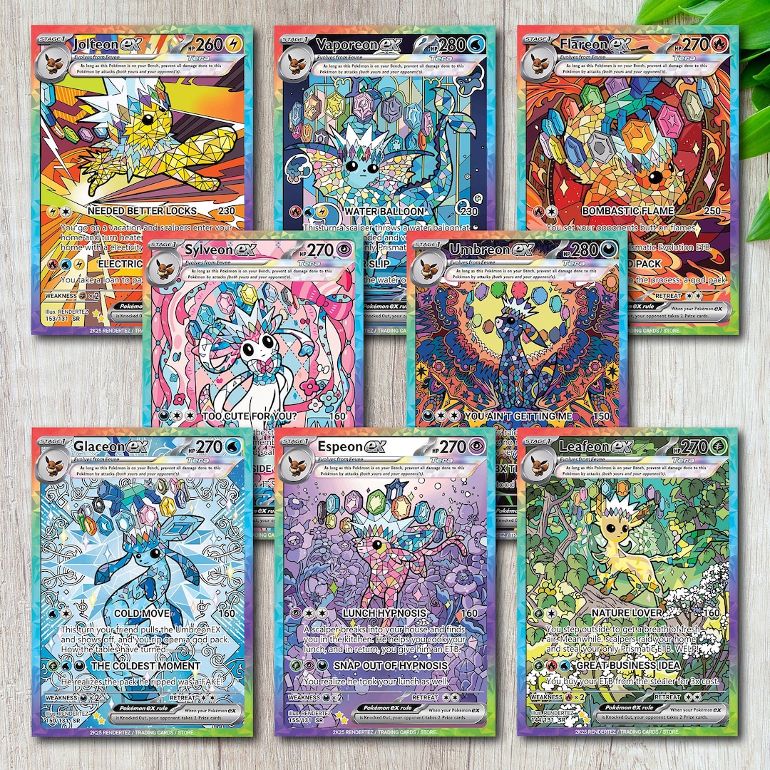 Eeveelutions Full Set Prismatic Custom Handmade Fox Monster Cards Great ...