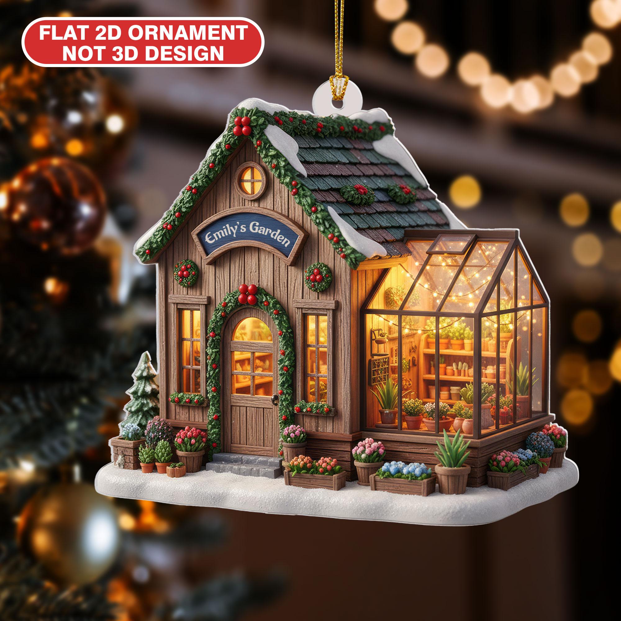 Personalized Garden House Shape Flat Ornament, Gardening Christmas ...
