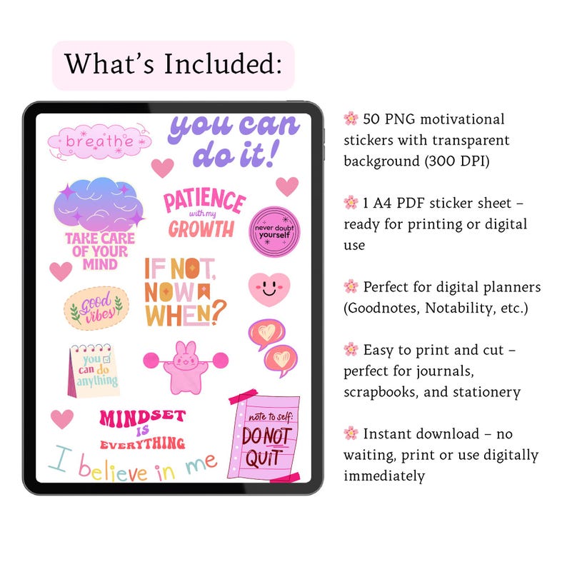 50 Motivational Digital Stickers | Inspirational Aesthetic Pngs | Cute ...
