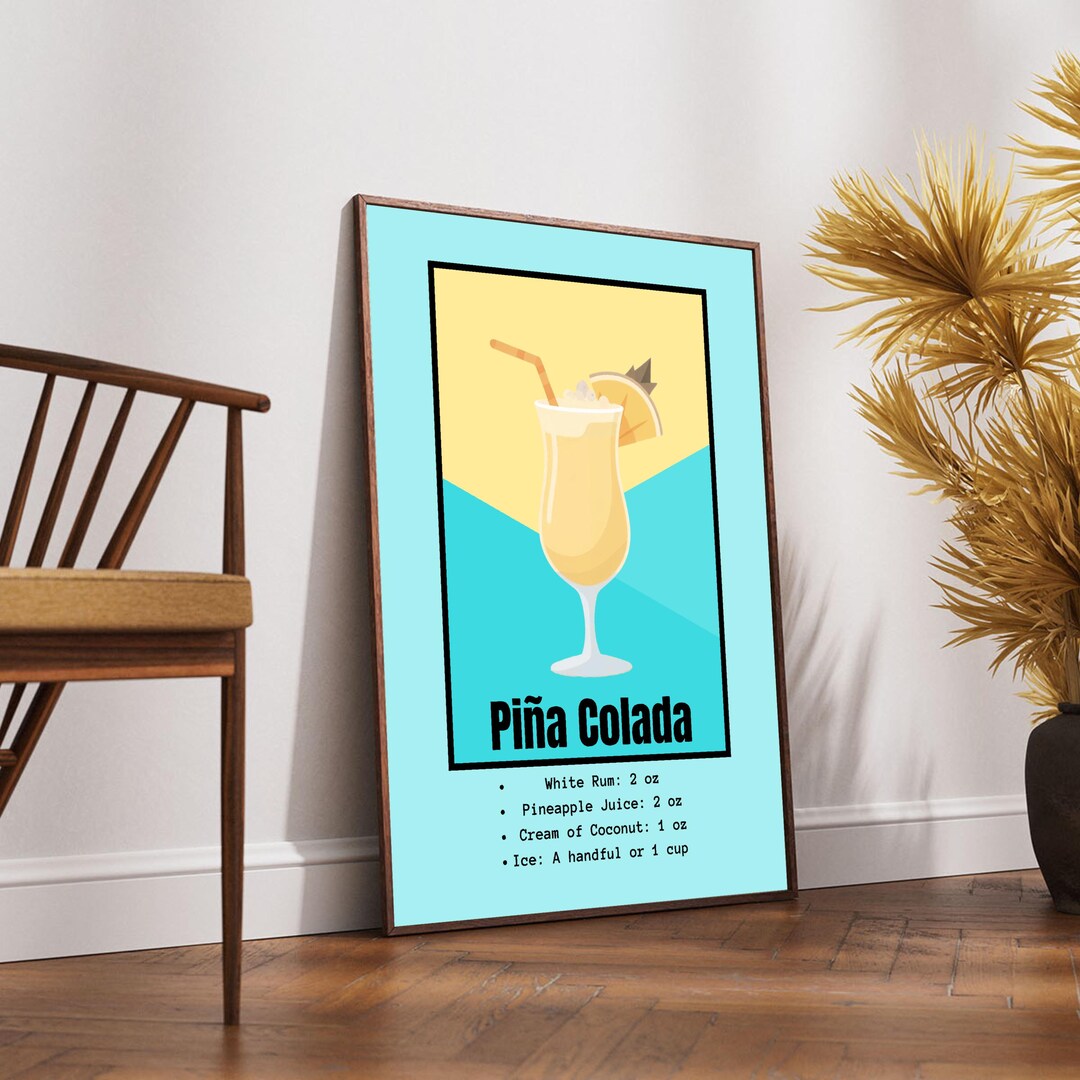 Pina Colada Bar Art Print: Tropical Cocktail Poster - Wall Art ...