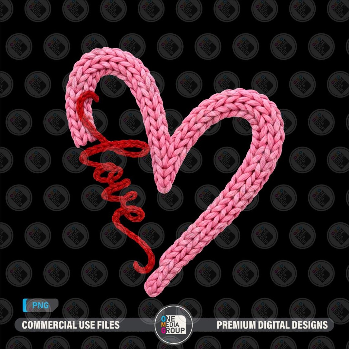Pink Knitted Heart PNG, Valentine’s Day DTG Design, Faux Embroidery ...