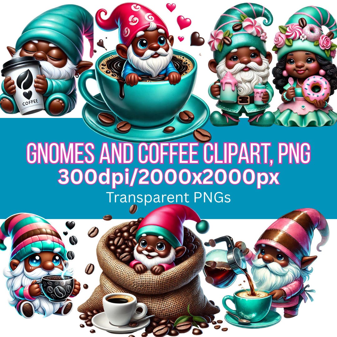 Whimsical Coffee Gnome Clipart Set - Cute Gnomes With Donuts, Espresso ...