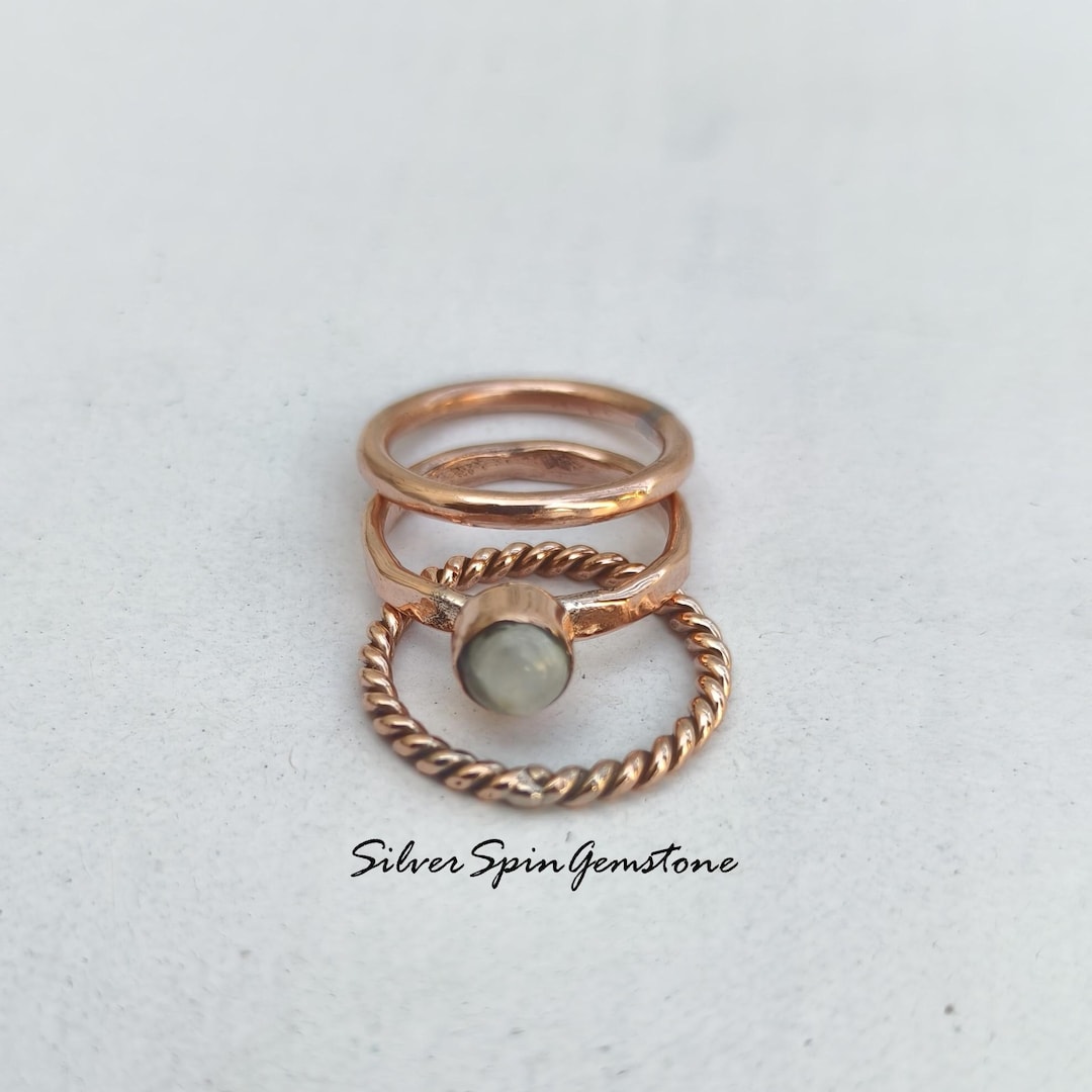 Handmade Copper Stackable Ring Set: Moonstone Healing Rings Set of 3 - Etsy