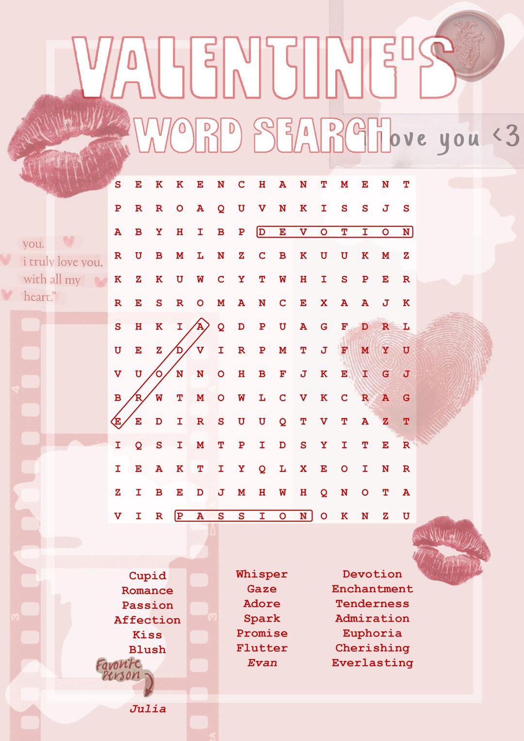 Custom Valentine’s Word Search – Personalized Puzzle Gift - Etsy