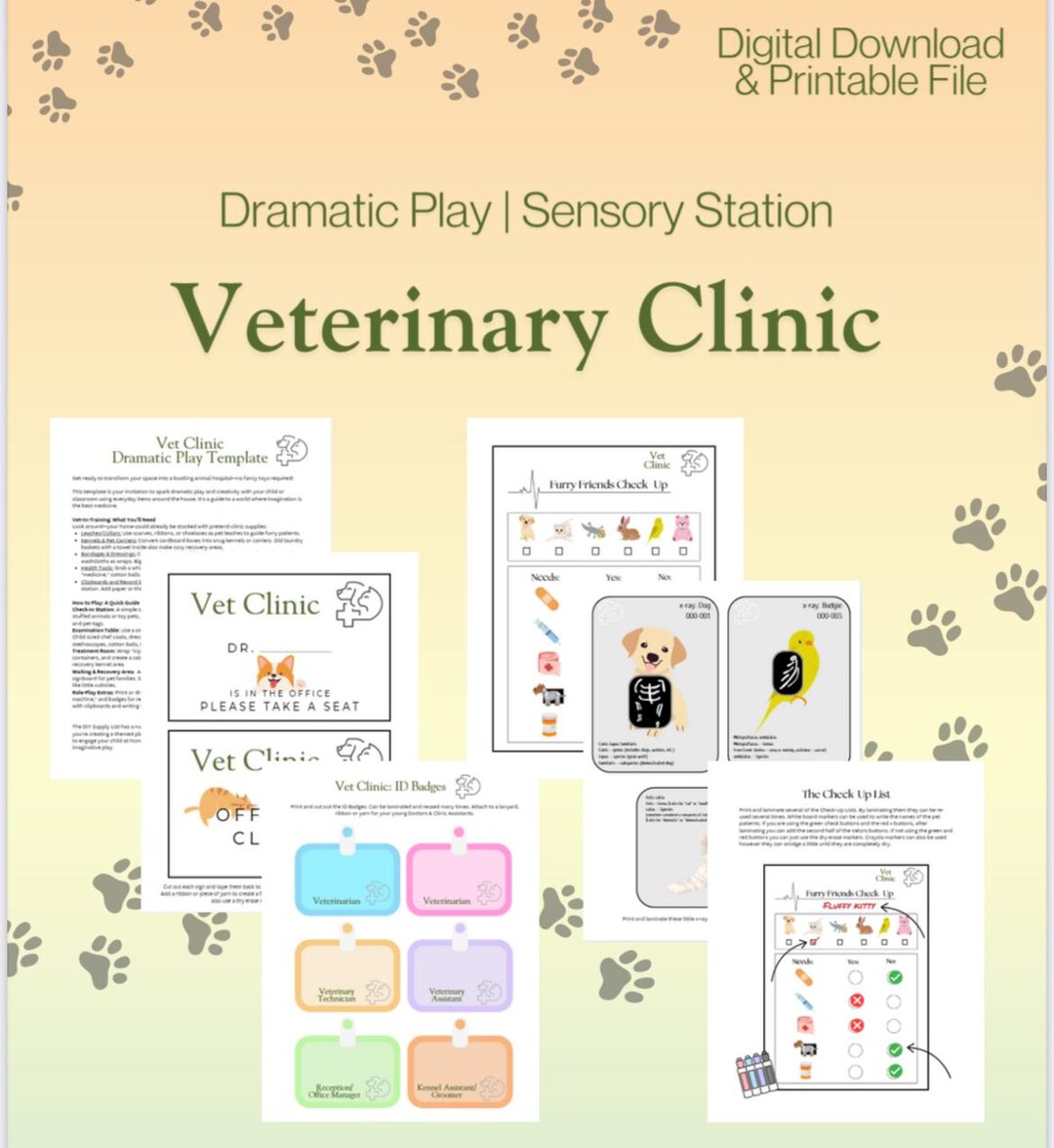 Vet Clinic Dramatic Play Set: Printable Activity Templates (digital ...