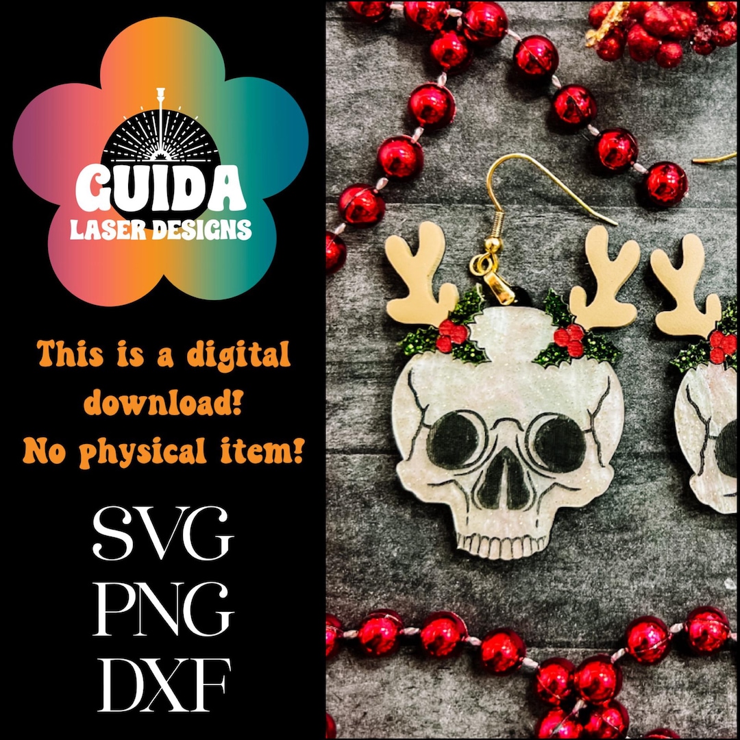 Antler Skull Earrings SVG | Layered Gothic Christmas Laser Cut File ...