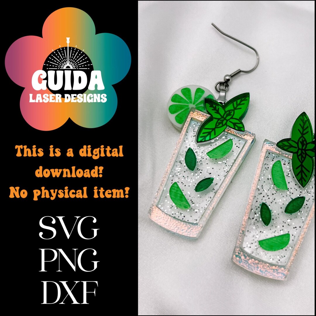 Mojito Cocktail Earrings SVG / Laser Cut File / Summer Drink Dangles ...