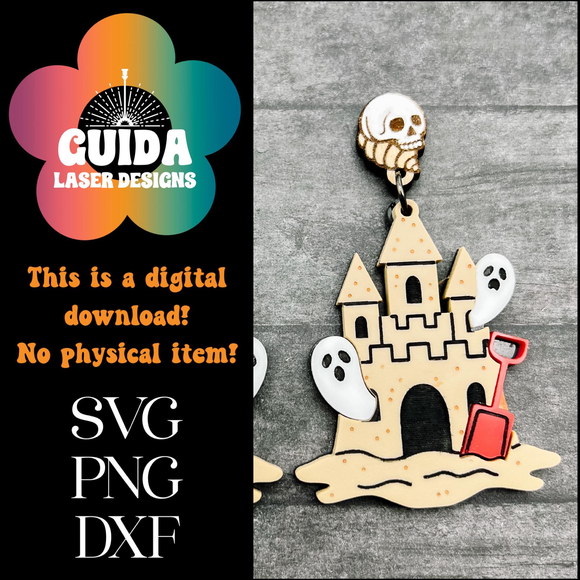Haunted Sandcastle Earrings SVG / Laser Cut File / Spooky Summer Beach ...