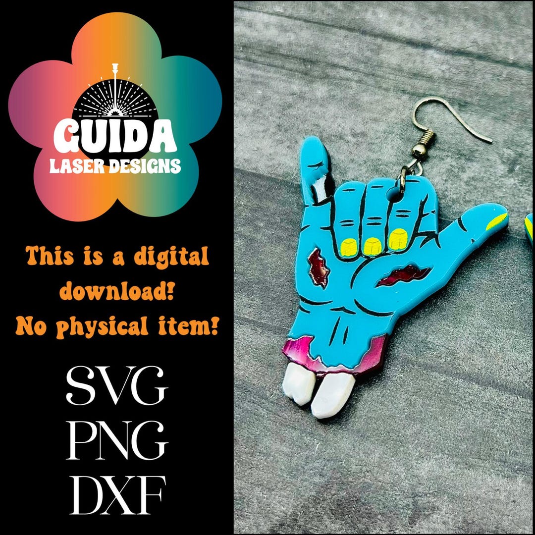 Zombie Shaka Earrings SVG | Laser Cut File | Hang Loose Halloween | Pop ...