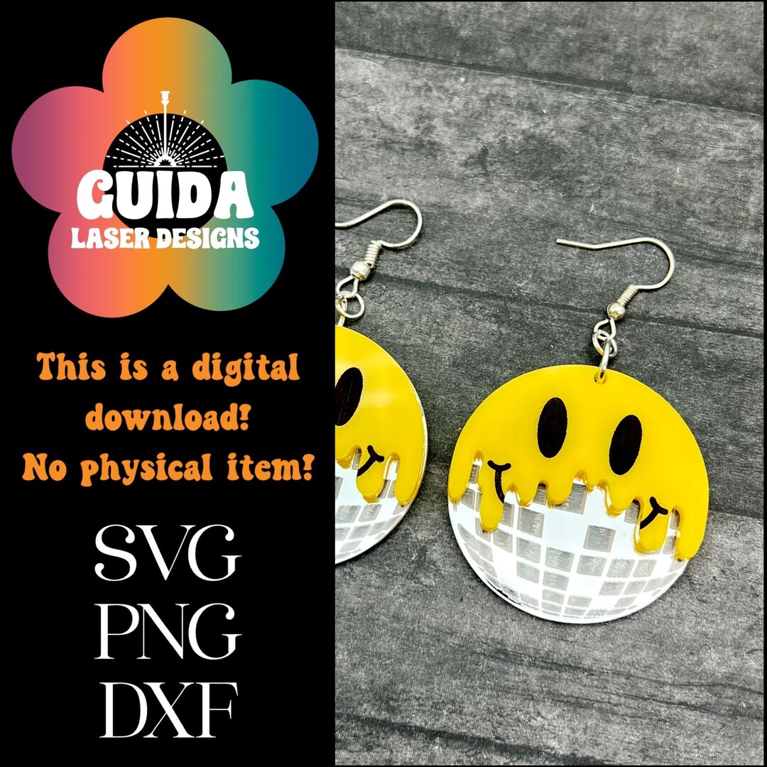 Drippy Smiley Disco Ball Earrings SVG / Laser Cut File / 90s Vibe ...