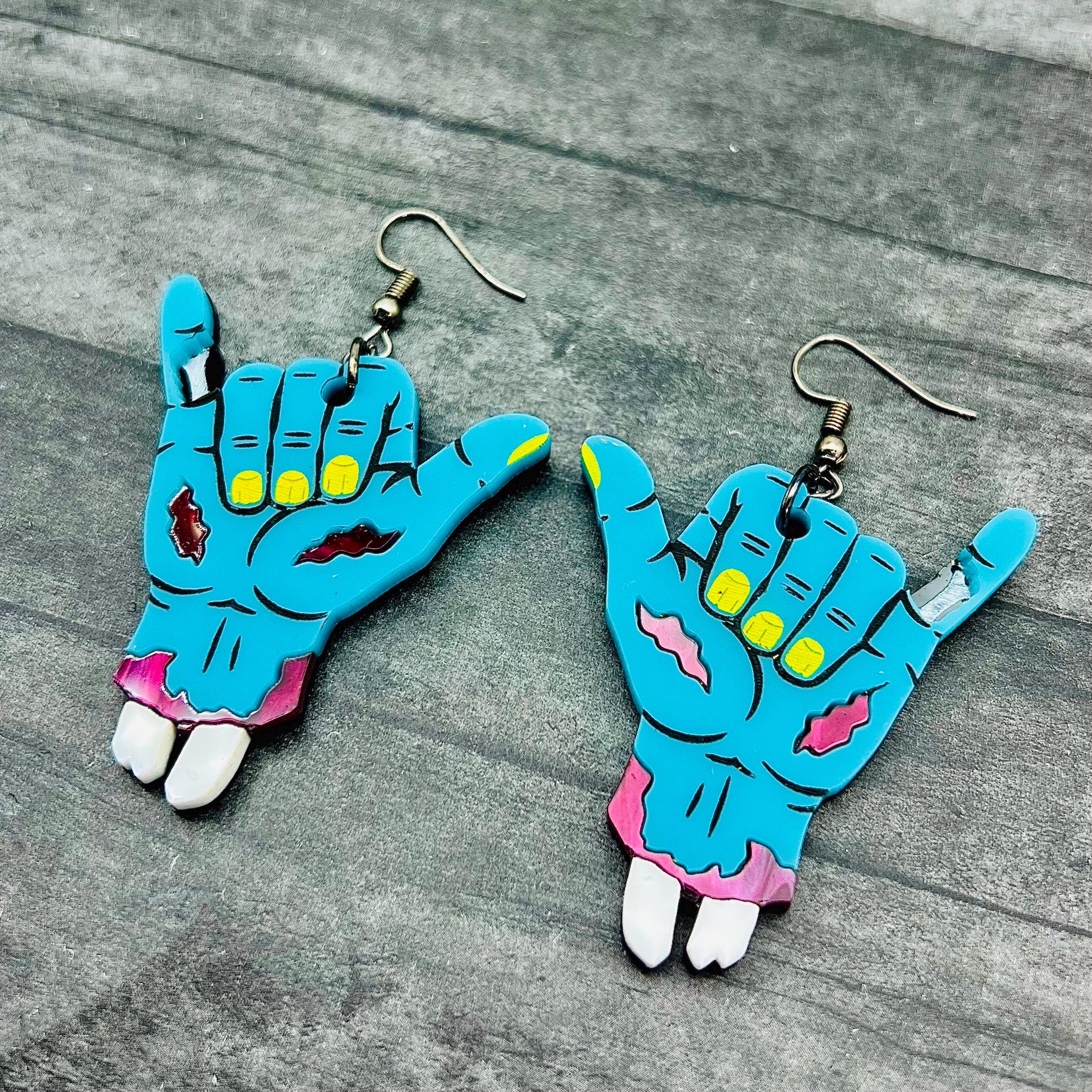 Zombie Shaka Earrings SVG | Laser Cut File | Hang Loose Halloween | Pop ...