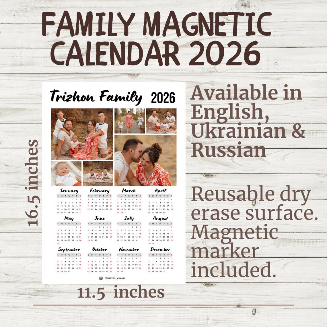 Personalized Magnetic Family Photo Calendar 2026 – Custom Dry Erase ...