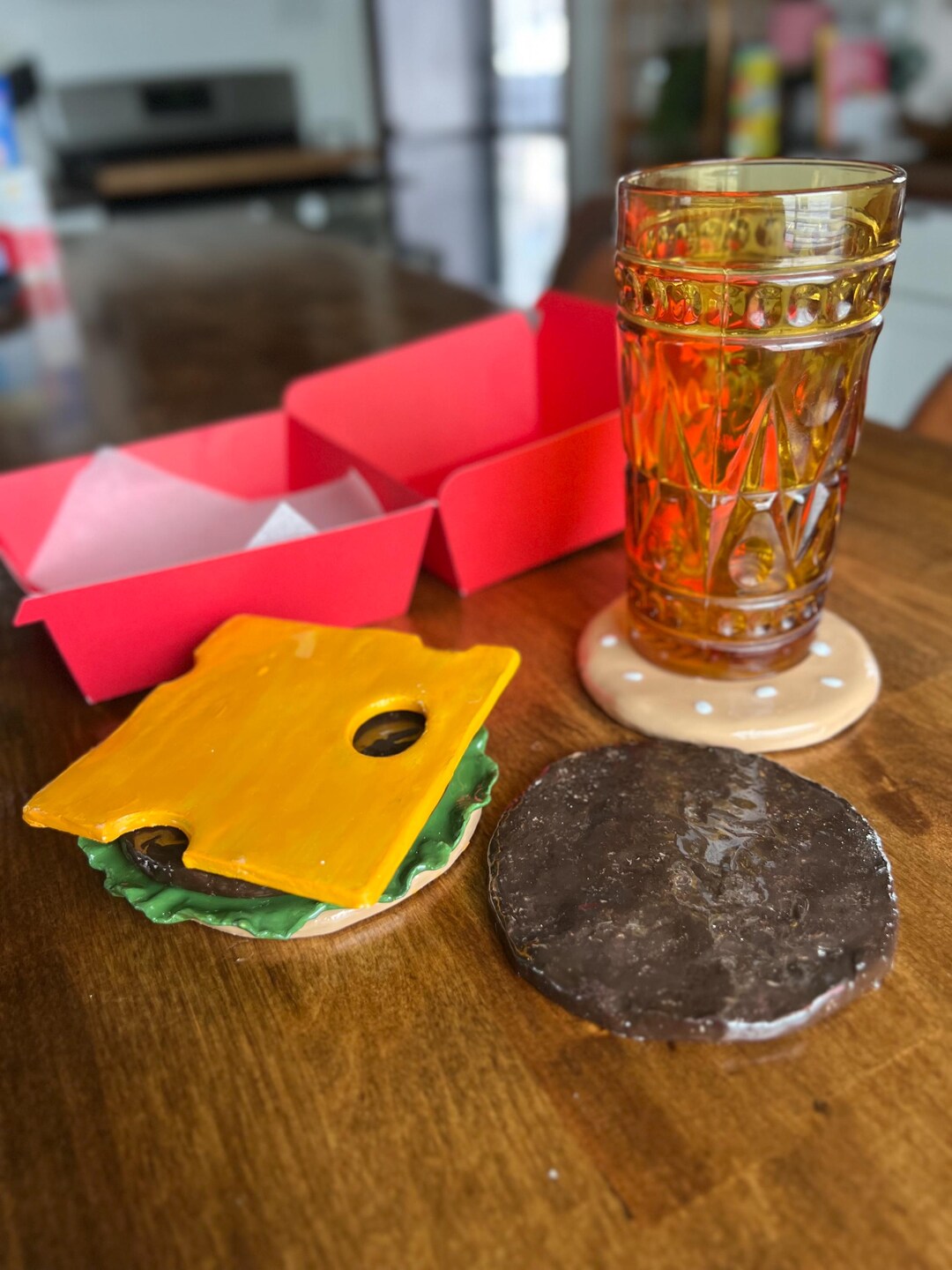 Stackable Burger Coasters- Fun Burger Themed Drink Coaster Set, Unique ...