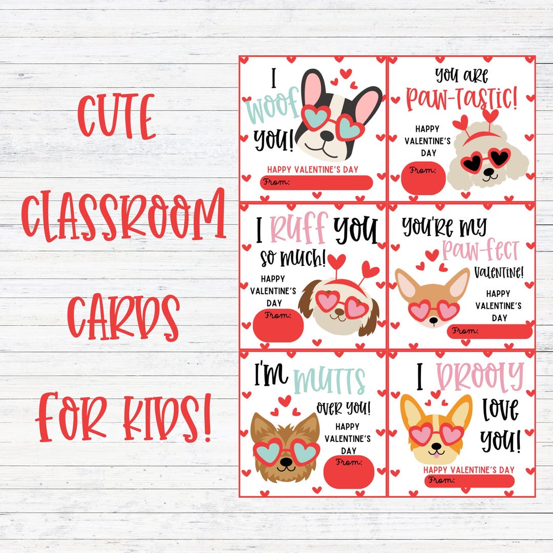 Printable Valentine Puppy Cards,class Valentine Day Cards,cute Dog ...