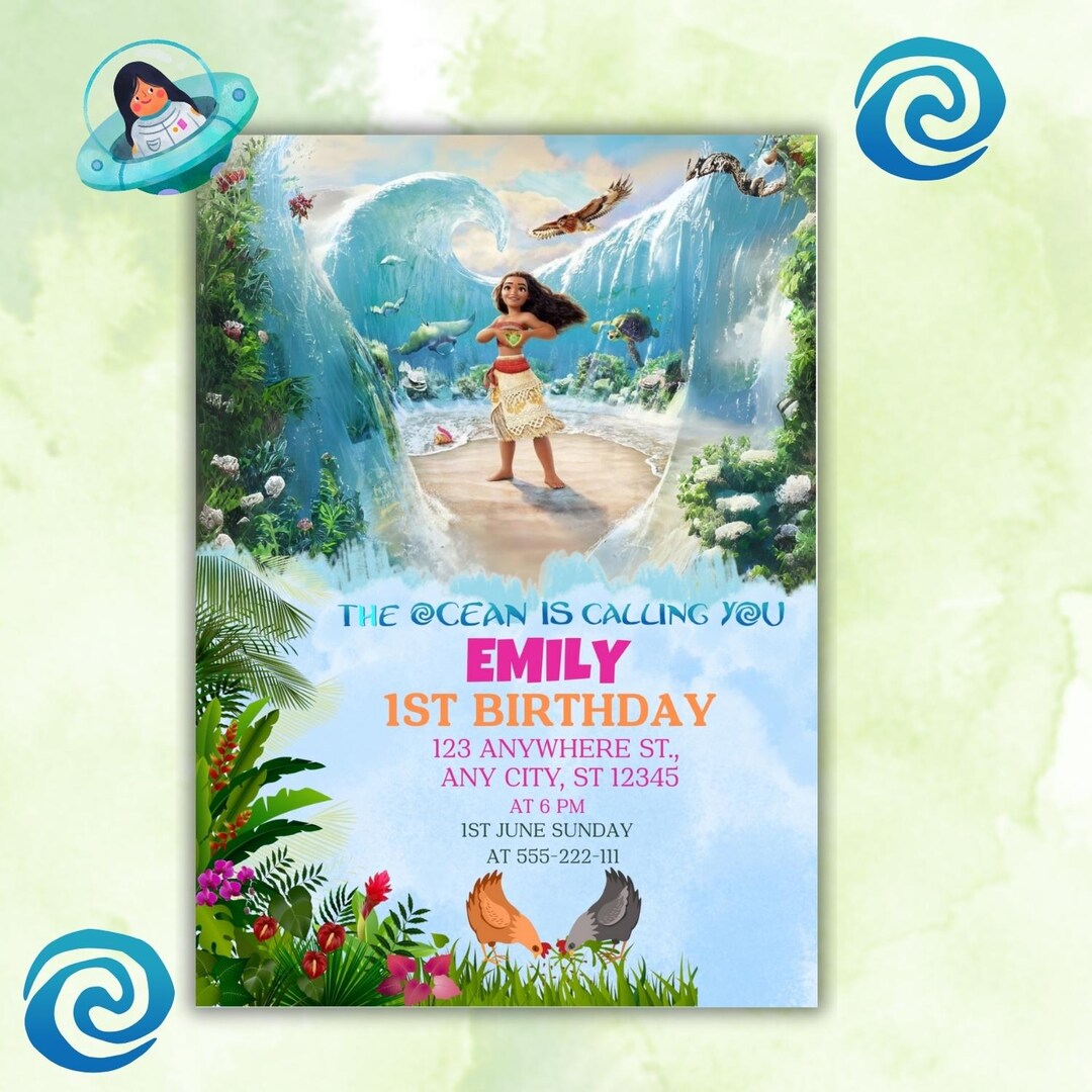 Editable Moana Birthday Invitation Printable Digital Hawaiian Moana ...