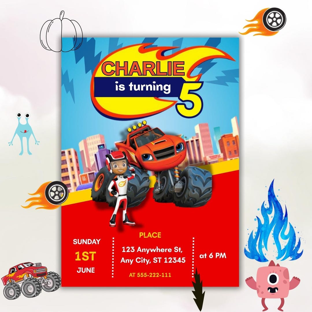 Blaze and the Monster Machines Birthday Invitation Blaze Birthday ...