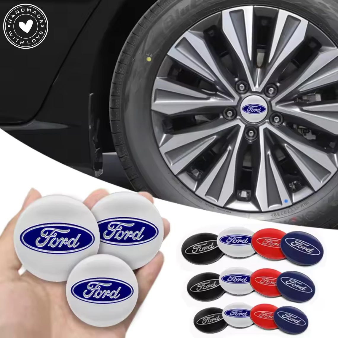 Ford Wheel Hub Stickers: Chrome Rim Center Cap Decals - 56/60/65mm ...