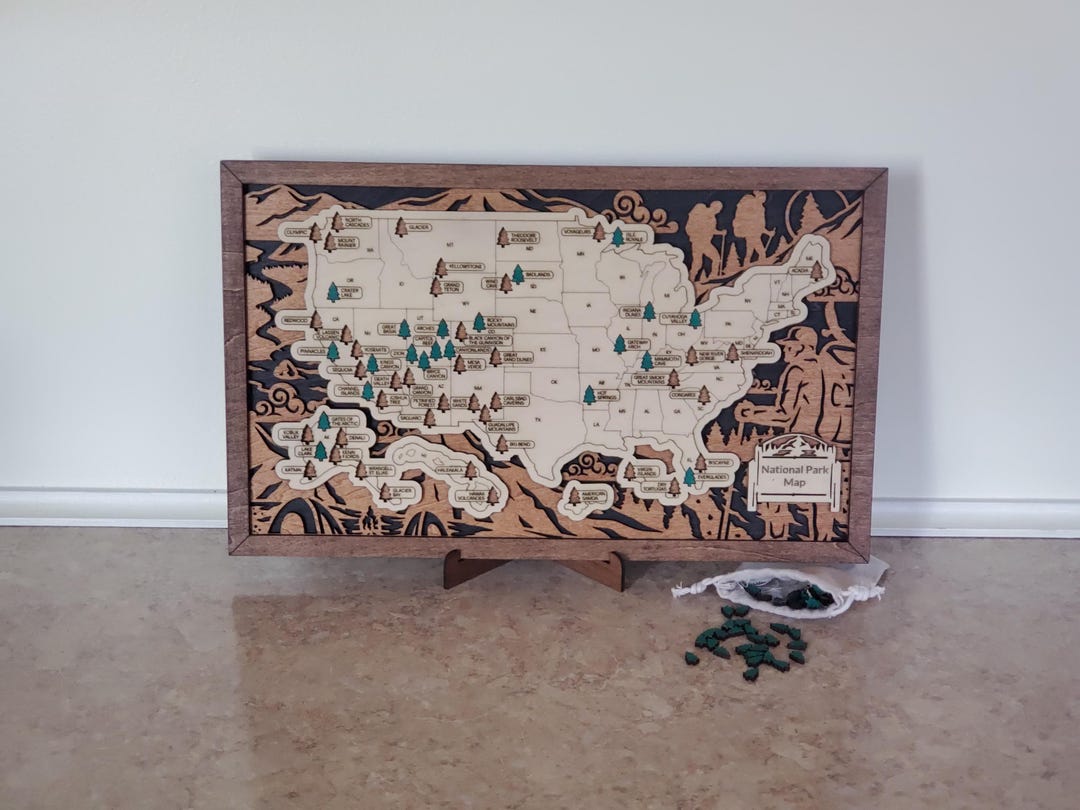 National Park Map 3D Laser Engraved - Etsy