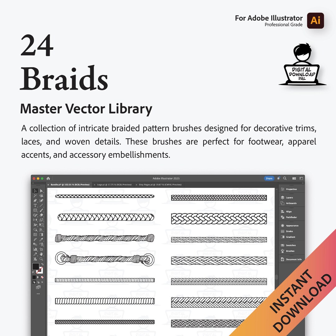 Adobe Illustrator Vector Brushes 24 Braids for Technical Design ...